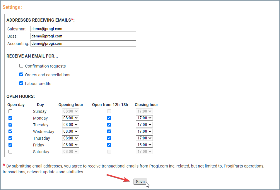 ProgiParts: Managing email preferences (parts suppliers) - Progi